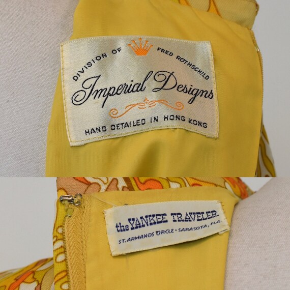 1970s Beaded Yellow Orange Abstract Print Imperial De… - Gem