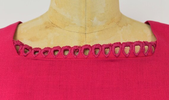 1960s Magenta Pink Raspberry Embroidery Lace Shift Dr… - Gem