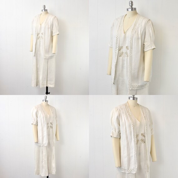 Antique 1920s White Linen Crochet Lace Butterfly Flap… - Gem