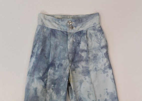 1970s Blue Tie Dye Bell Bottom Hippie Boho Denim Pant… - Gem