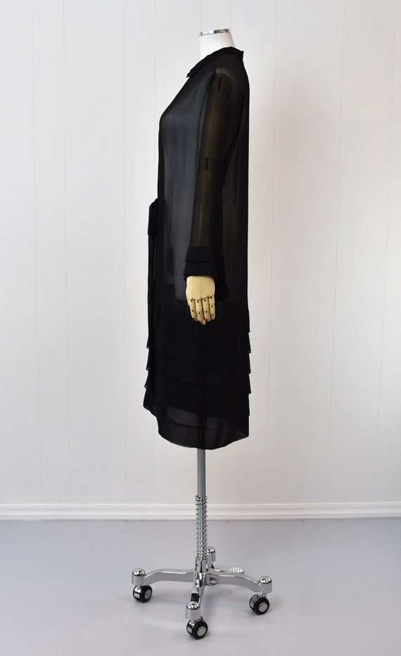 1920s Sheer Black Ruffle Duster Dress - Gem