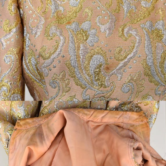 1960s Beaded Rhinestone Fringe Brocade Metallic Gold … - Gem