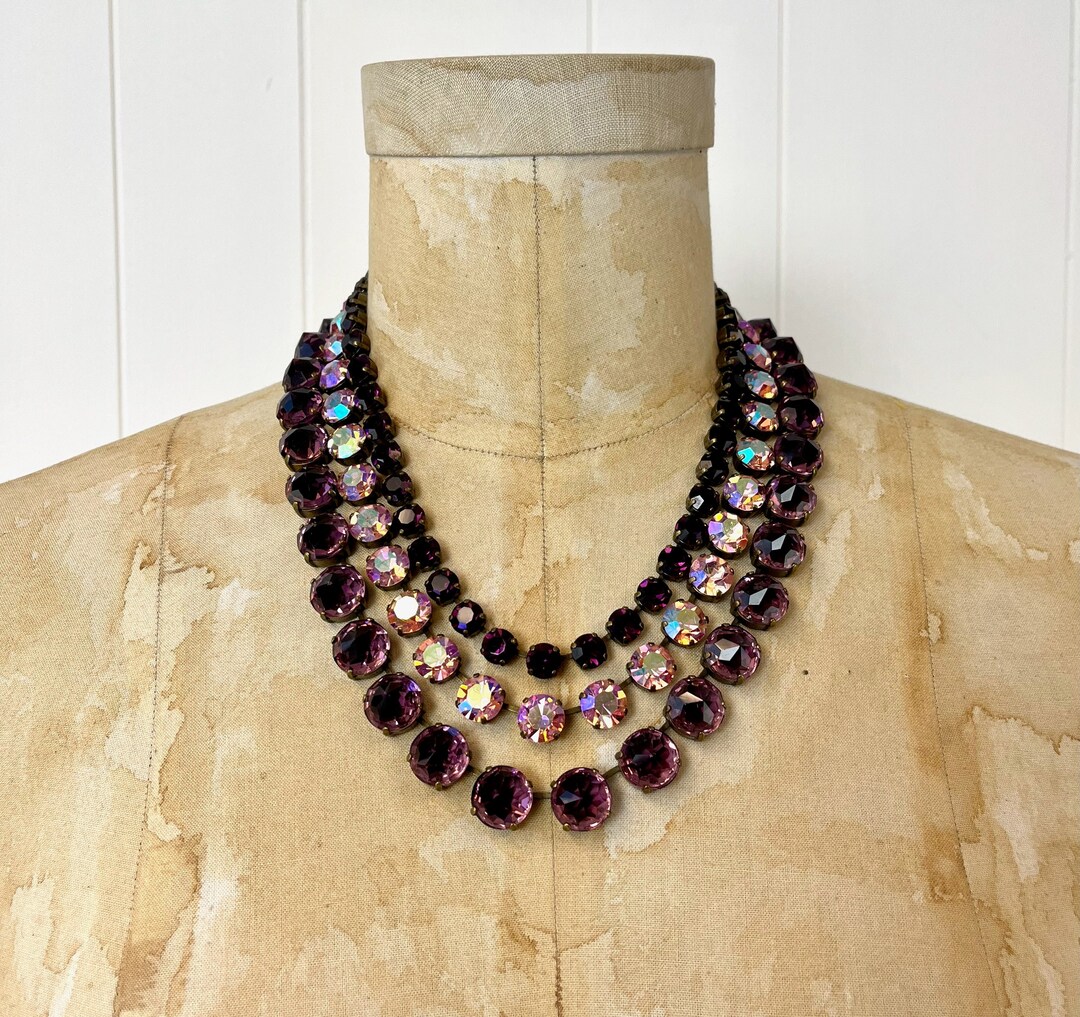 1980s/1990s Jean Louis Blin Paris Purple Pink Rhinestone Crystal Multi ...