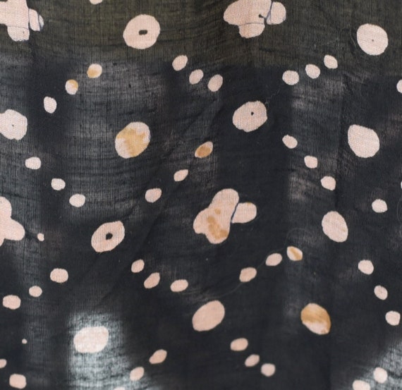 1970s Phyllis Sues Black & Tan Batik Sheer Dress - Gem