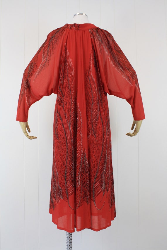 1970s Red Feather Print French Dress - Gem