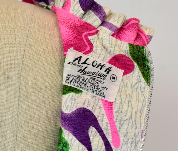 1960s Hawaiian Floral Print Purple Pink Aloha Tiki Ru… - Gem