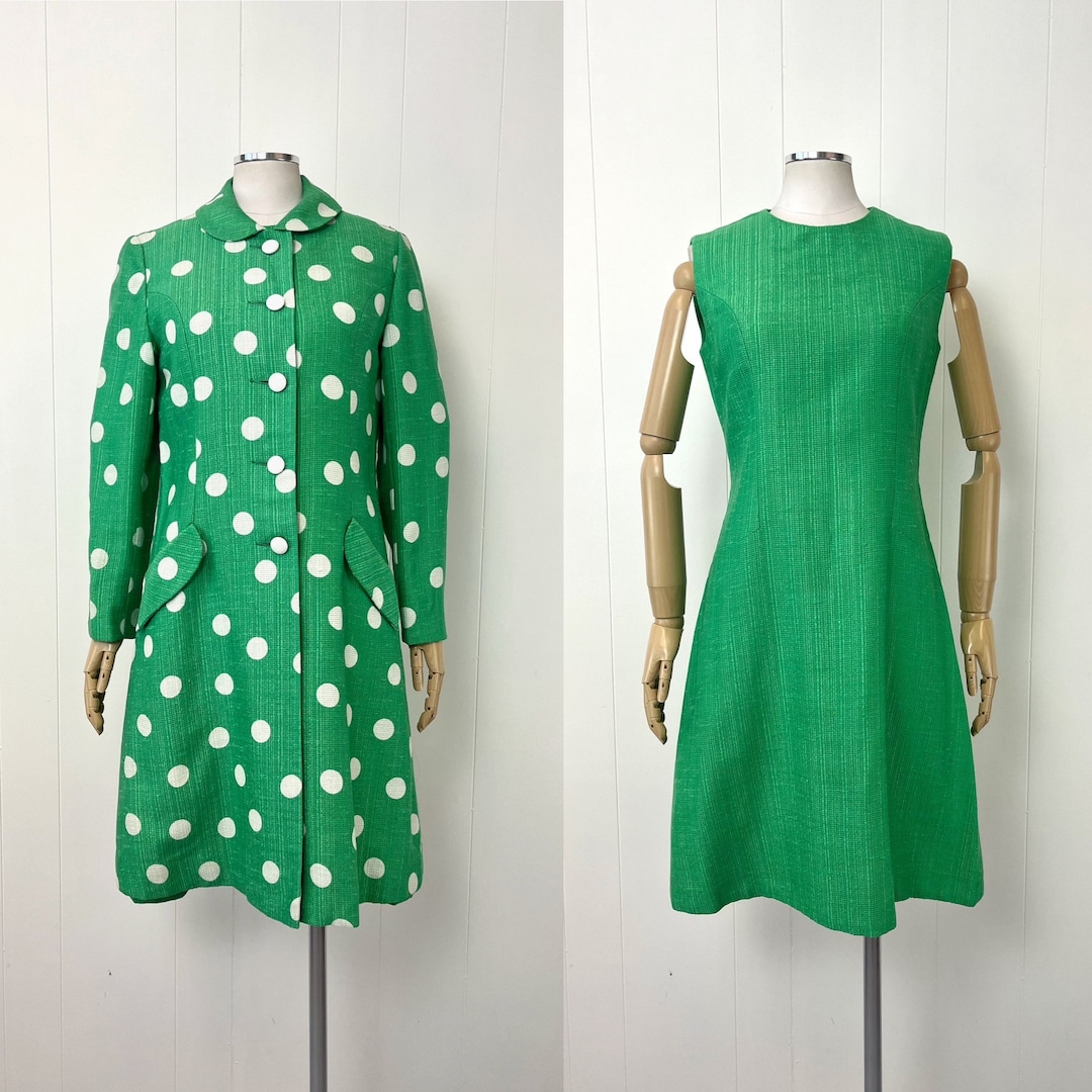 1960s Green White Polka Dot Loom and Needle Lexington Dress & - Etsy