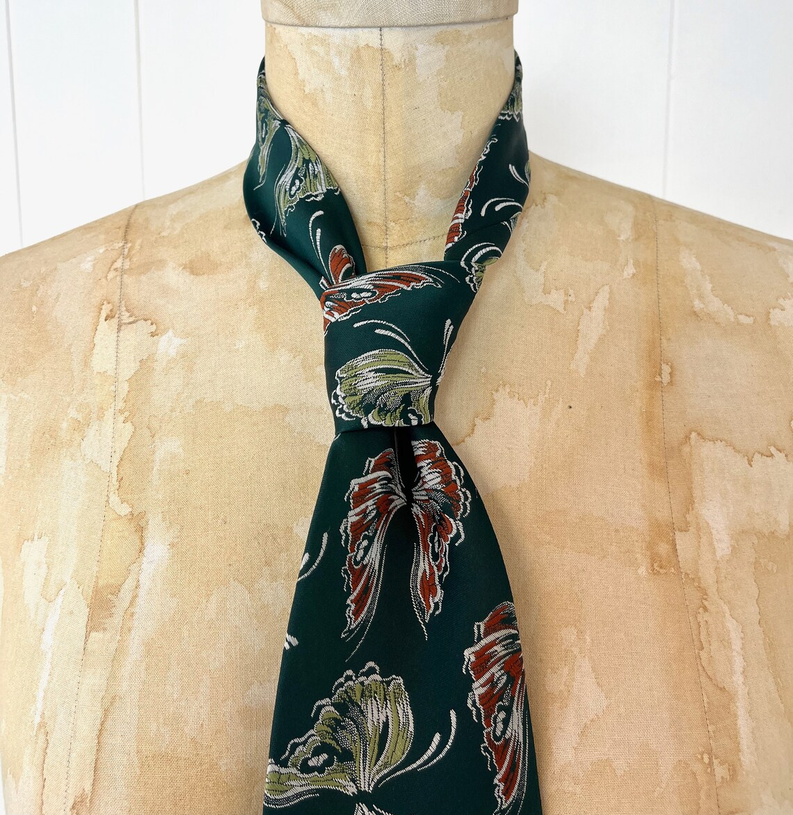 1960s/1970s Butterfly Bug Novelty Print Green Orange Vani-ties Tie ...