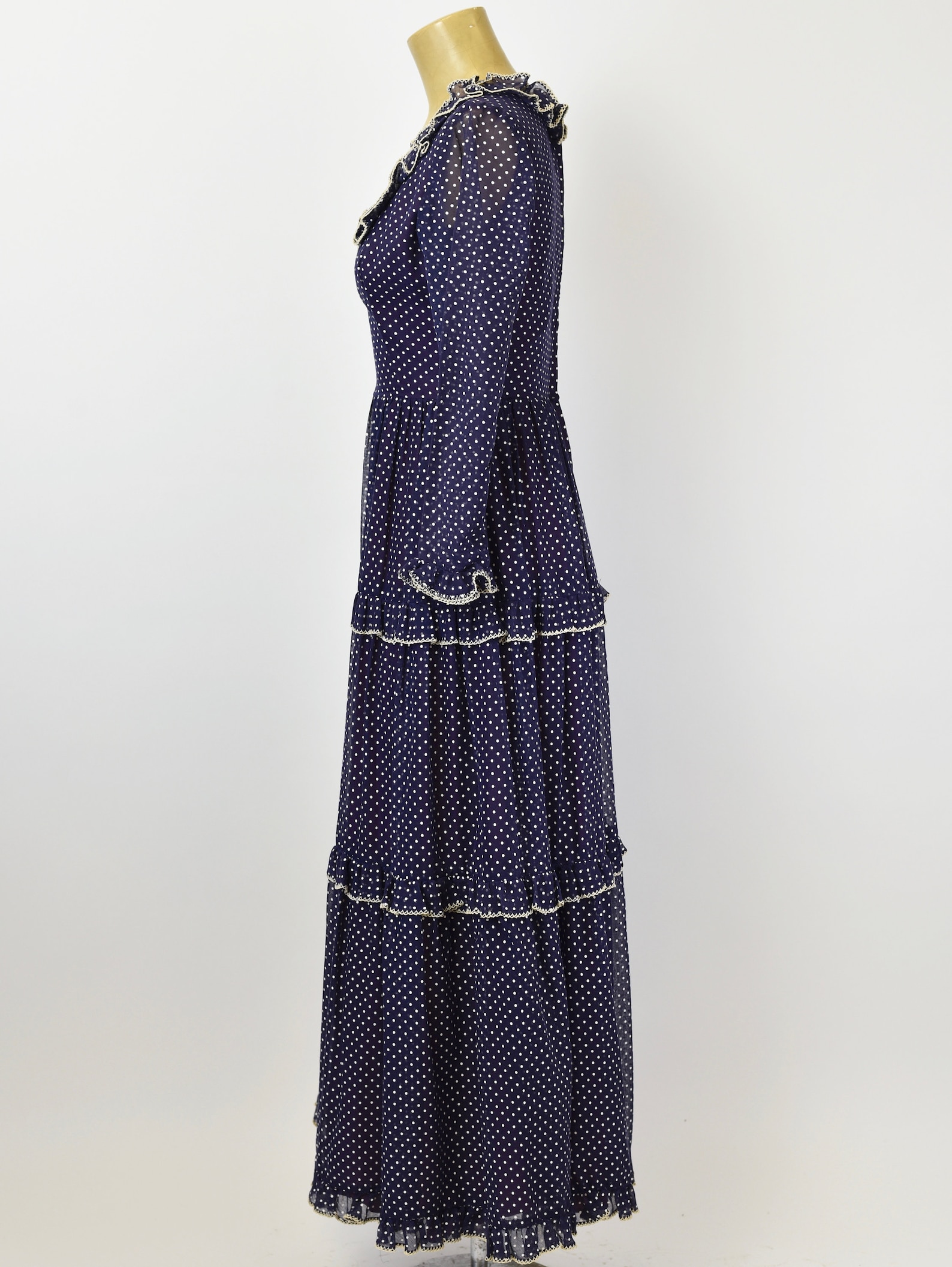 1970s Victor Costa Navy Polka Dot Maxi Dress - Etsy