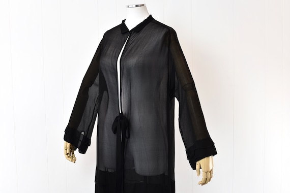 1920s Sheer Black Ruffle Duster Dress - Gem
