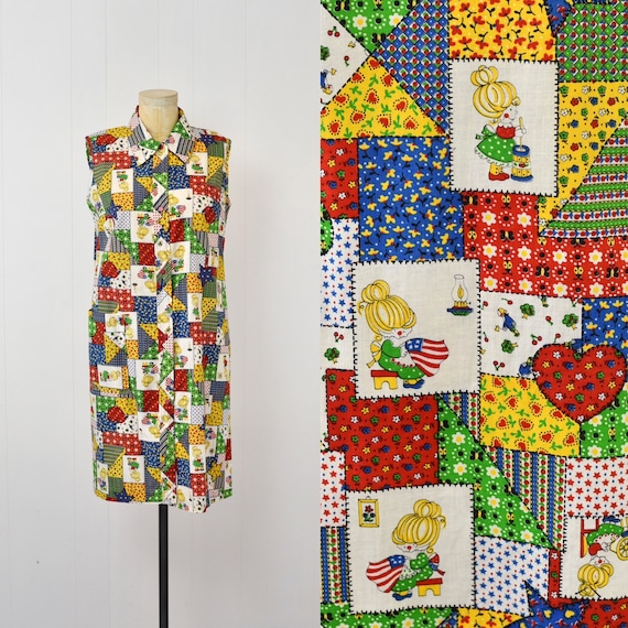 1970s Patchwork Floral Betsy Ross Novelty Print JC Pe… - Gem