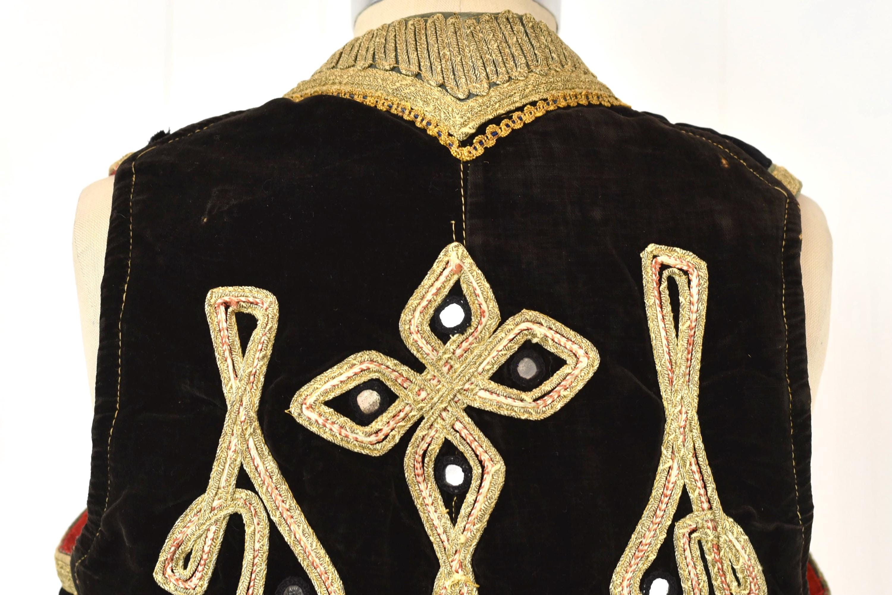 1960s Black Velvet Metallic Gold Embroidered Turkish Mirror 1960s Black Velvet Metallic Gold Embroidered Turkish Mirror