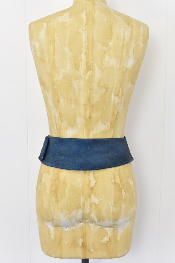 1970s Blue Leather & Stone Statement Belt - Gem