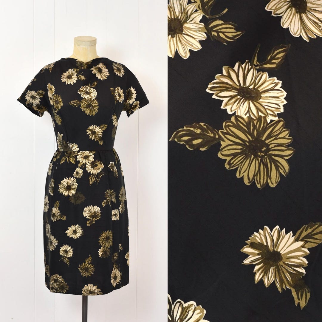 1960s Larry Aldrich Floral Print Black Brown Cocktail Dress - Etsy