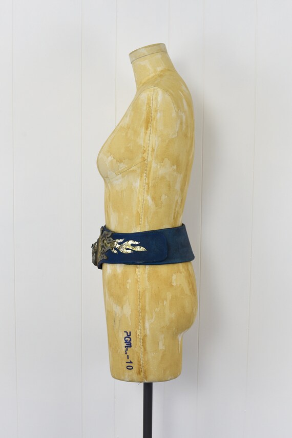 1970s Blue Leather & Stone Statement Belt - Gem