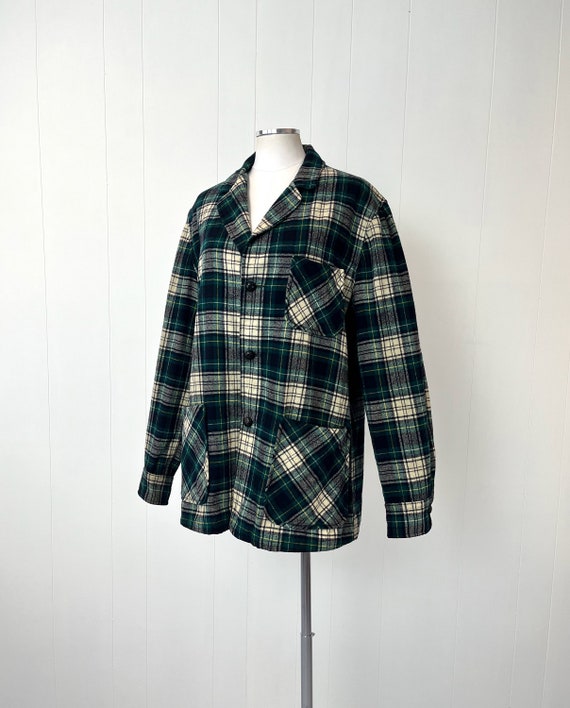 1960s Pendleton Green Plaid Wool Button Down Long Sle… - Gem