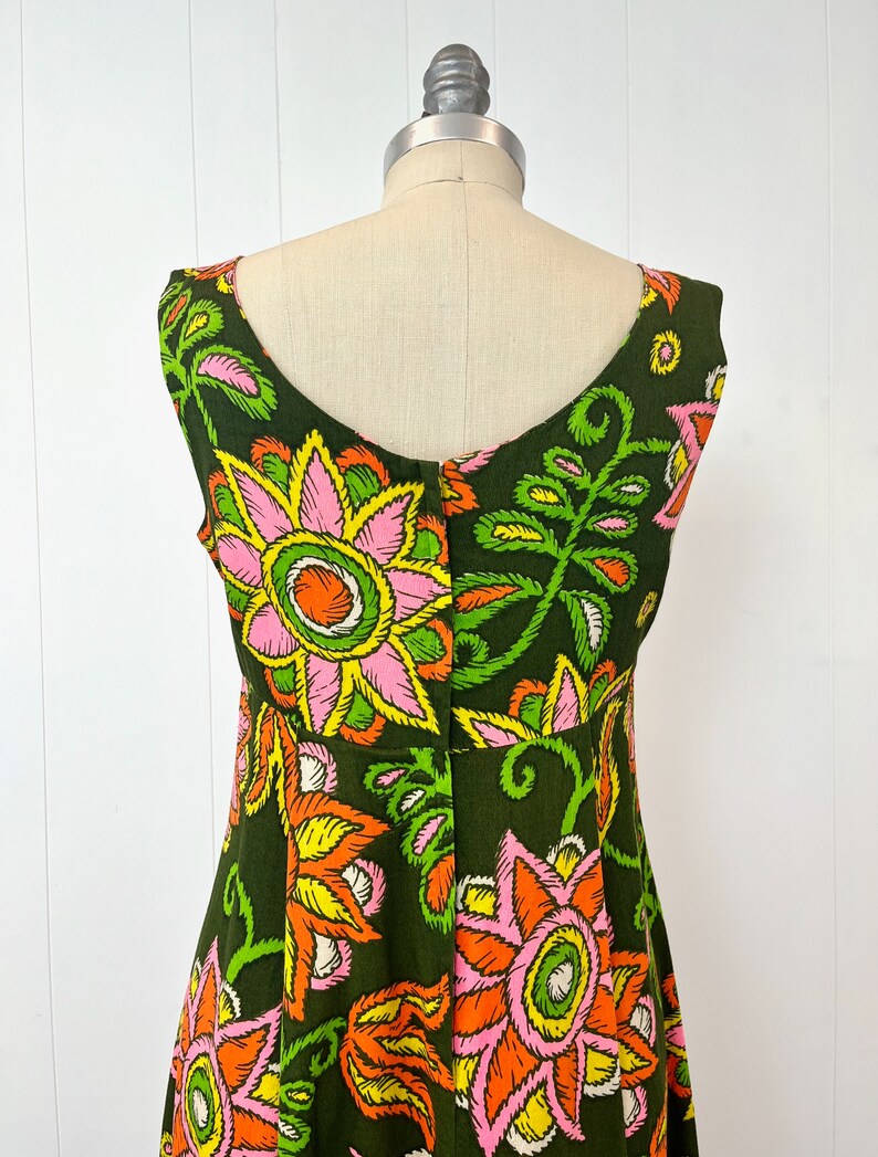 1960s/1970s Hawaiian Green Pink Psychedelic Floral Print Karen Ann Tiki ...