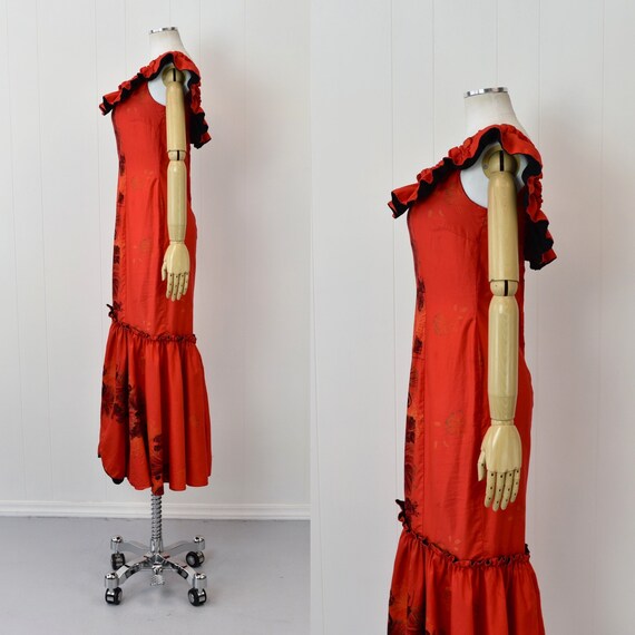 1960s Red Floral Hawaiian Togs Ruffled Pinup Mermaid … - Gem