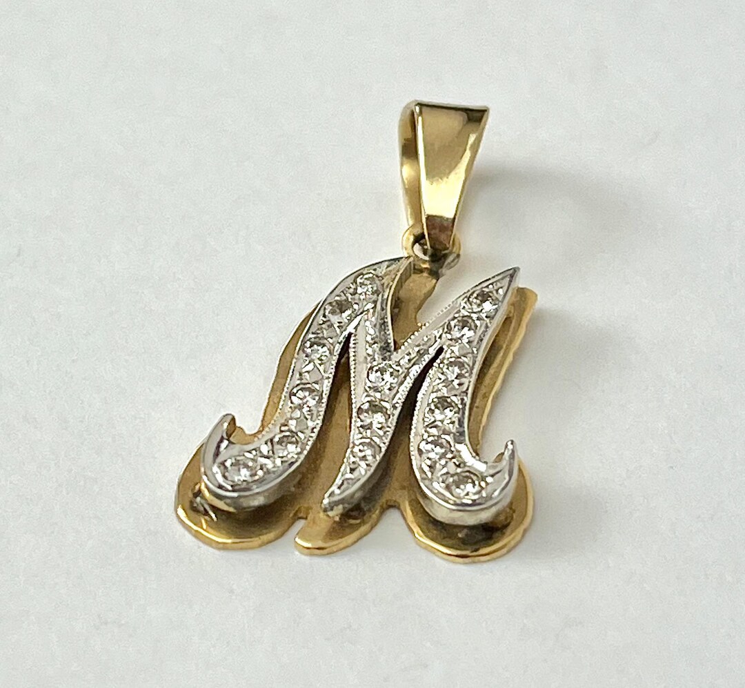 1980s 14K Gold Diamond M Letter Initial Pendant Jewelry - Etsy