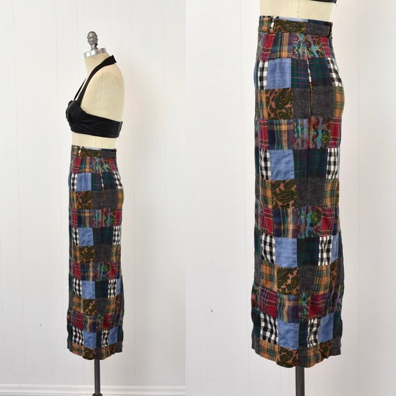 1990s Patchwork Plaid Floral Paisley Pencil Pinecove … - Gem