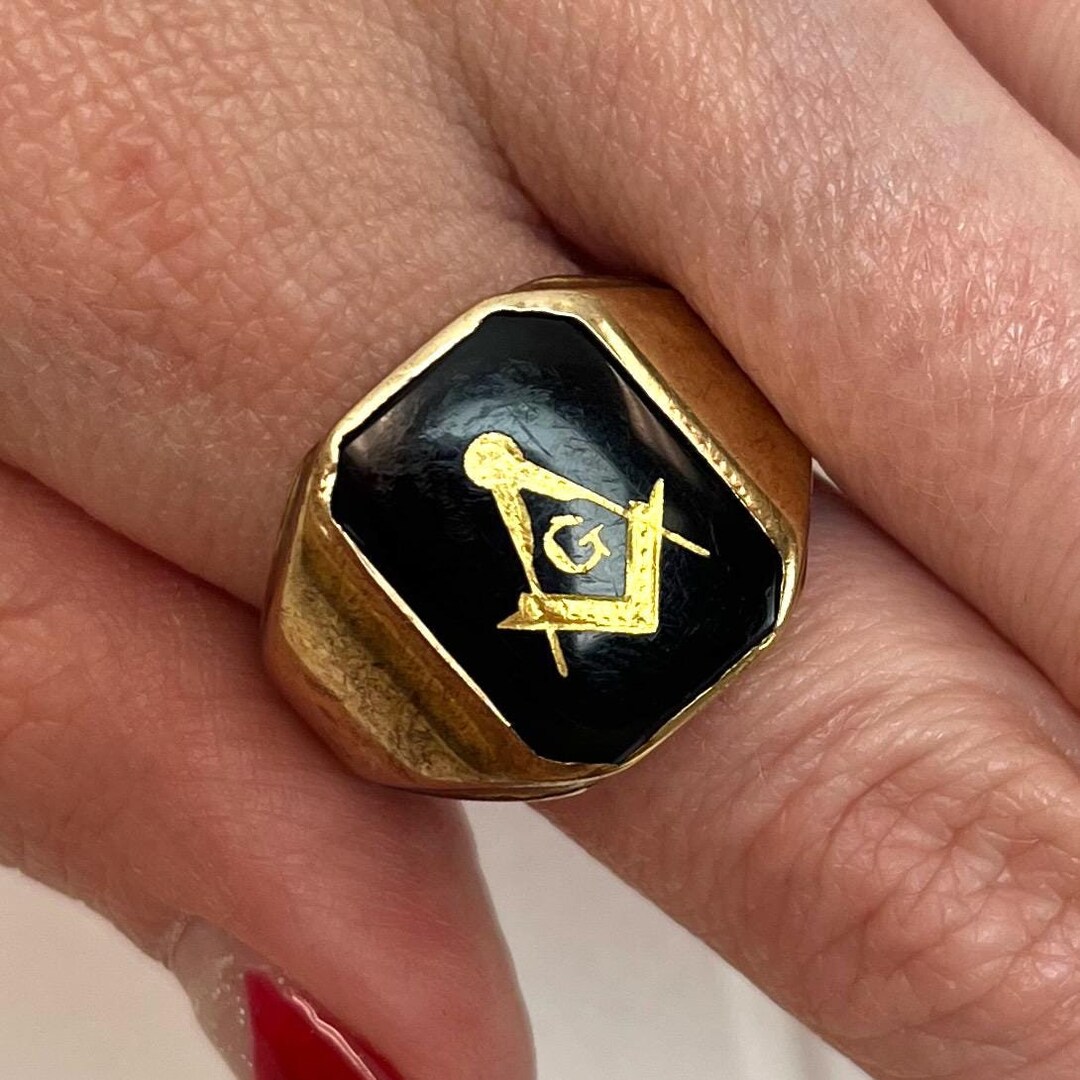 1950s Masonic Freemason 10K Gold Onyx Stone Signet Ring Jewelry - Etsy