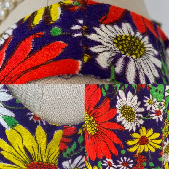 1960s/1970s Daisy Flower Power Floral Print Purple Bo… - Gem