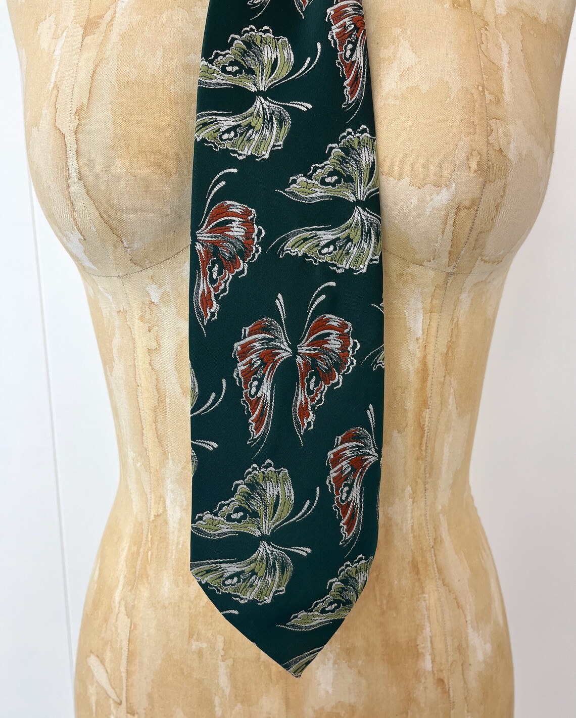 1960s/1970s Butterfly Bug Novelty Print Green Orange Vani-ties Tie ...