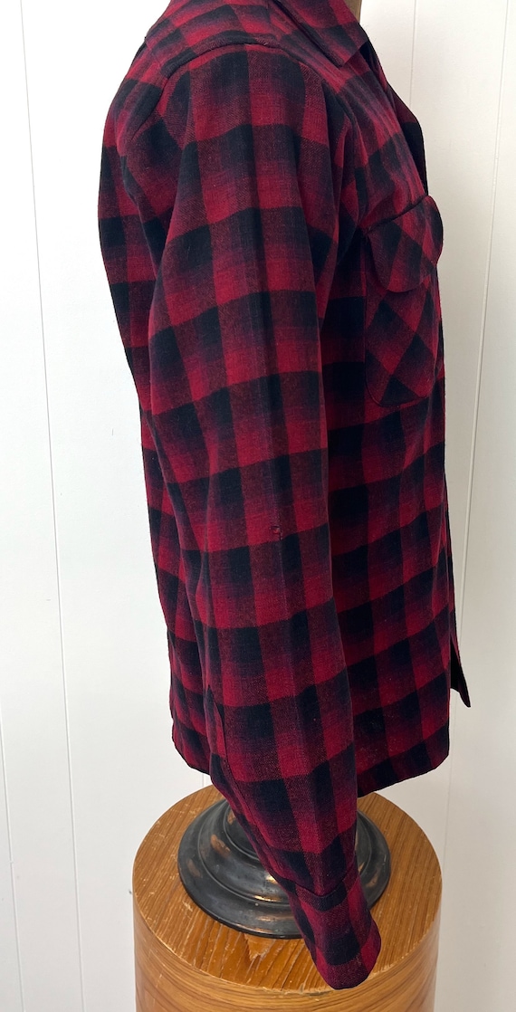 1960s Pendleton Red Black Plaid Print Wool Flannel Lo… - Gem
