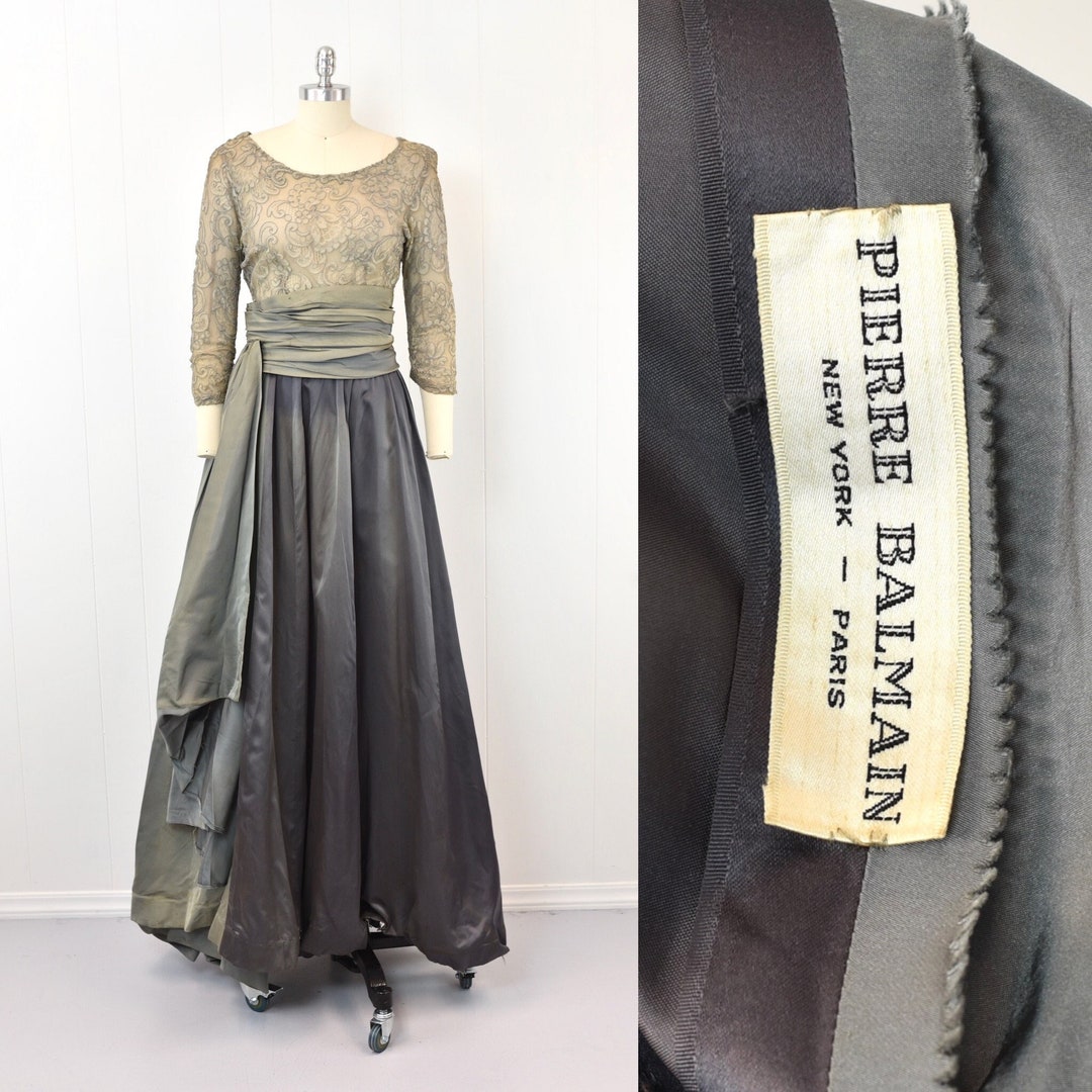 1950s Pierre Balmain Lace Satin Party Formal Ball Gown Maxi Dress ...