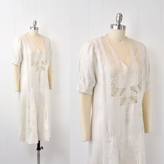 Antique 1920s White Linen Crochet Lace Butterfly Flap… - Gem