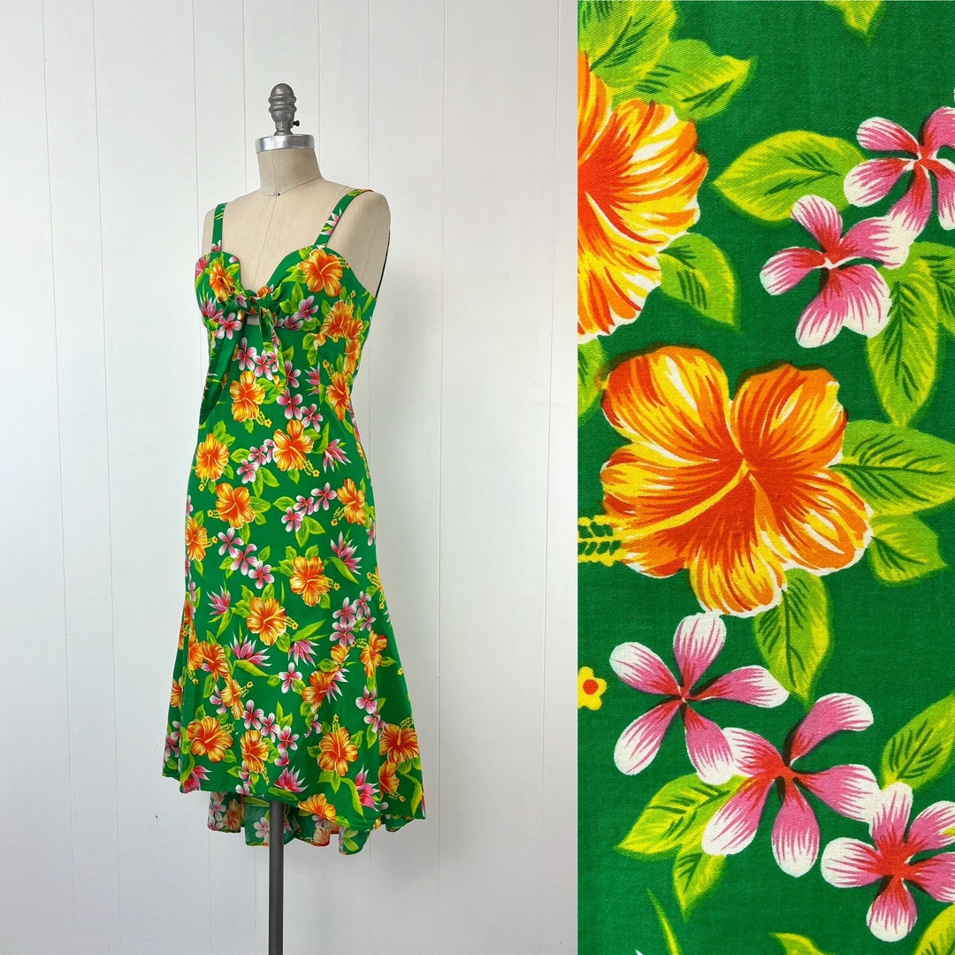 1970s/1980s Hawaiian Hibiscus Floral Green Orange Sunshine Hawaii by ...