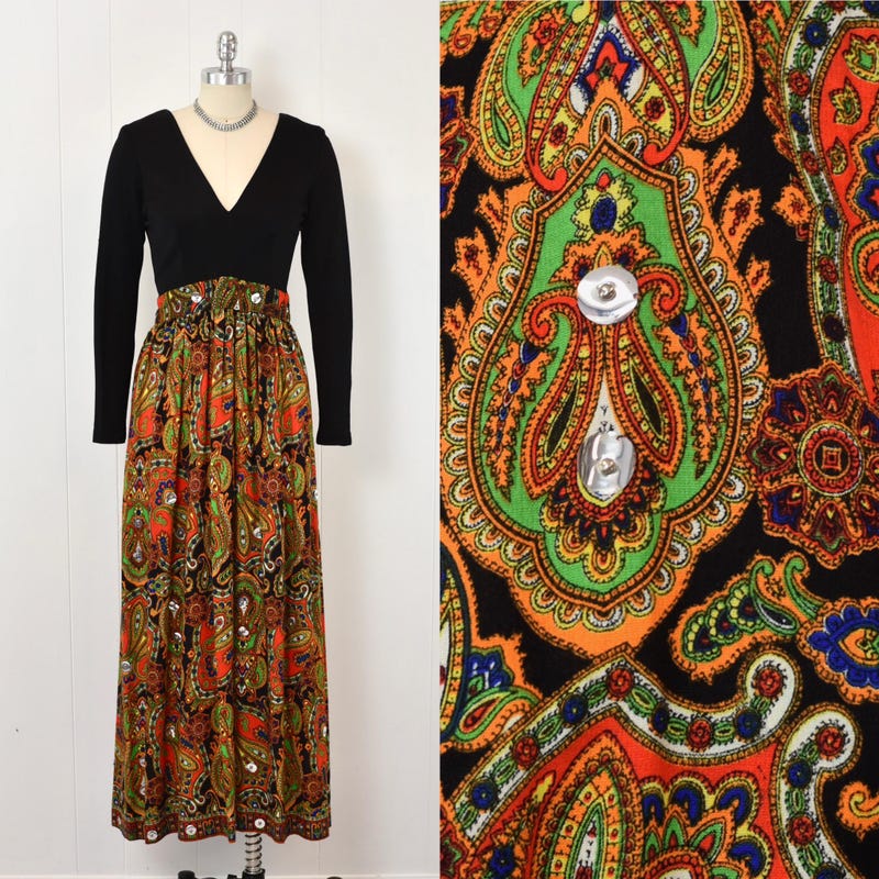 70s Paisley Dress - Etsy