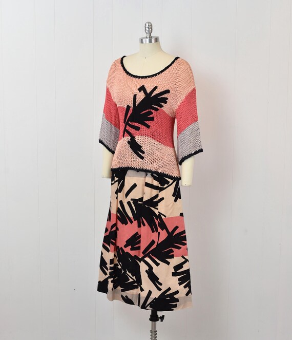 1980s Gabani Pink Peach Striped Abstract Patterned Ri… - Gem