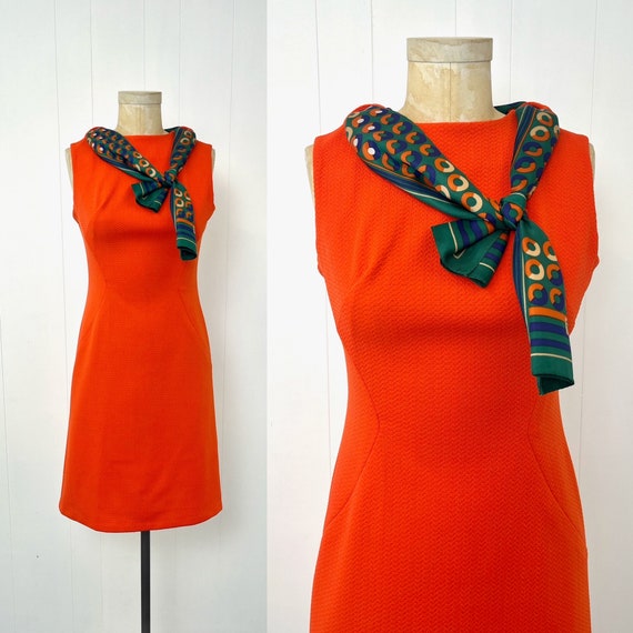 1960s Orange Chevron Mod Removable Scarf Mad Men Groo… - Gem