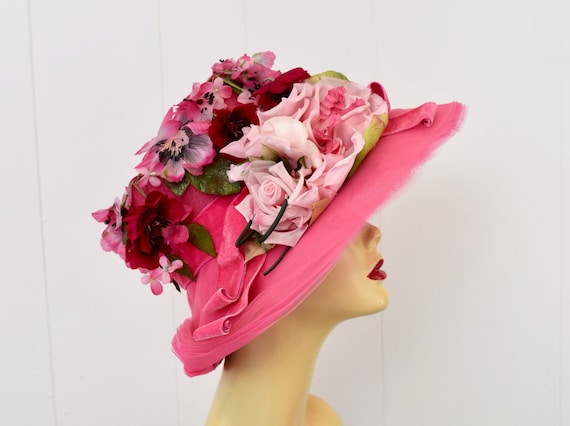 1960s Hot Schiaparelli Pink Faux Flower Tulle Net Bri… - Gem