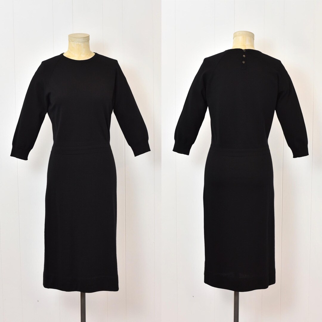 1950s/1960s Goldworm Black Wool Mid Century Chic Pencil Wiggle Dress ...