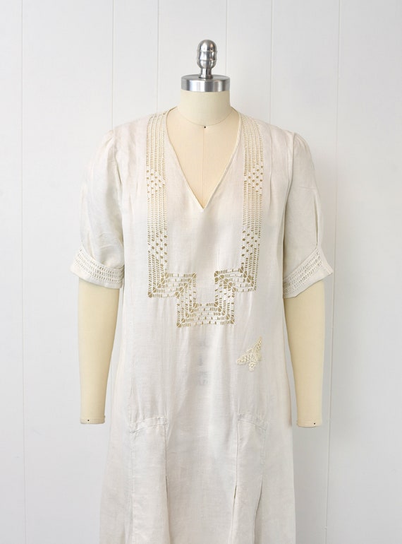 Antique 1920s White Linen Crochet Lace Butterfly Flap… - Gem