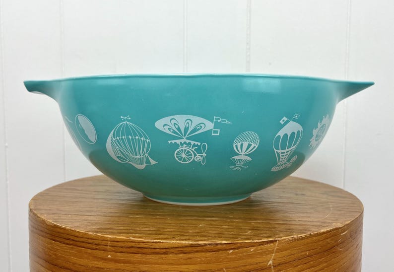 RARE 1958 Pyrex Hot Air Balloon Promotional Pattern Turquoise Blue ...