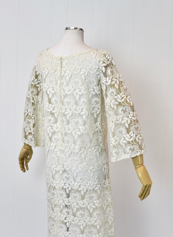 1960s/1970s White Sheer Floral Embroidery Bridal Boho… - Gem