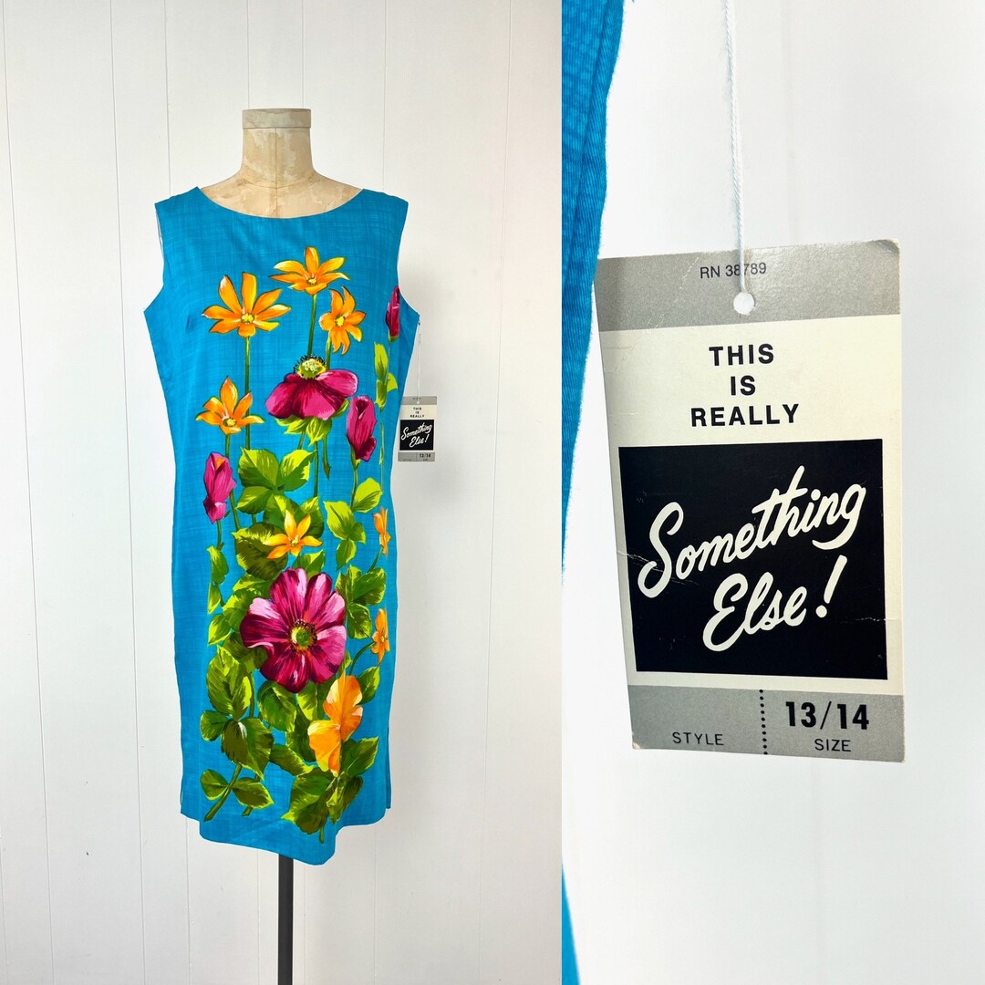 NOS 1960s Blue Floral Vibrant Something Else Shift Dress Volup - Etsy
