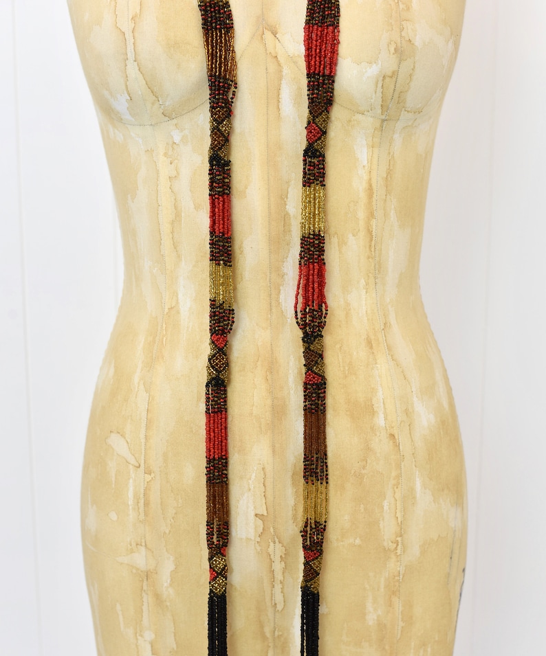 1920s Antique Style Flapper Glass Beaded Fringe Art Deco Red Black Long ...