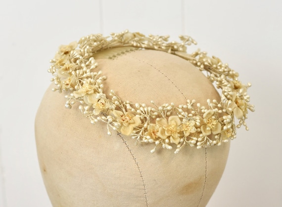1930s Ivory Wax Flower Bridal Wedding Crown Tiara Hea… - Gem