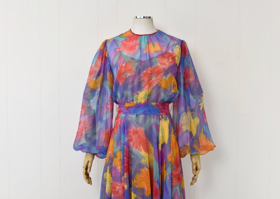 1970s/1980s David Morris Watercolor Floral Print Shee… - Gem
