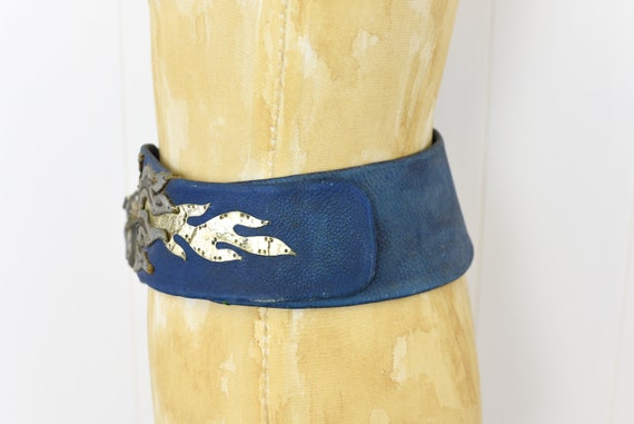 1970s Blue Leather & Stone Statement Belt - Gem