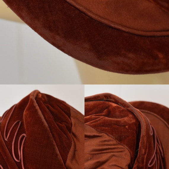 1920s Rust Velvet Soutache Embroidered Flapper Cloche… - Gem
