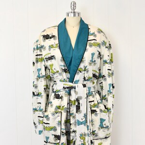 1950s Antique Classic Car Automobile Novelty Print Cotton Robe ...