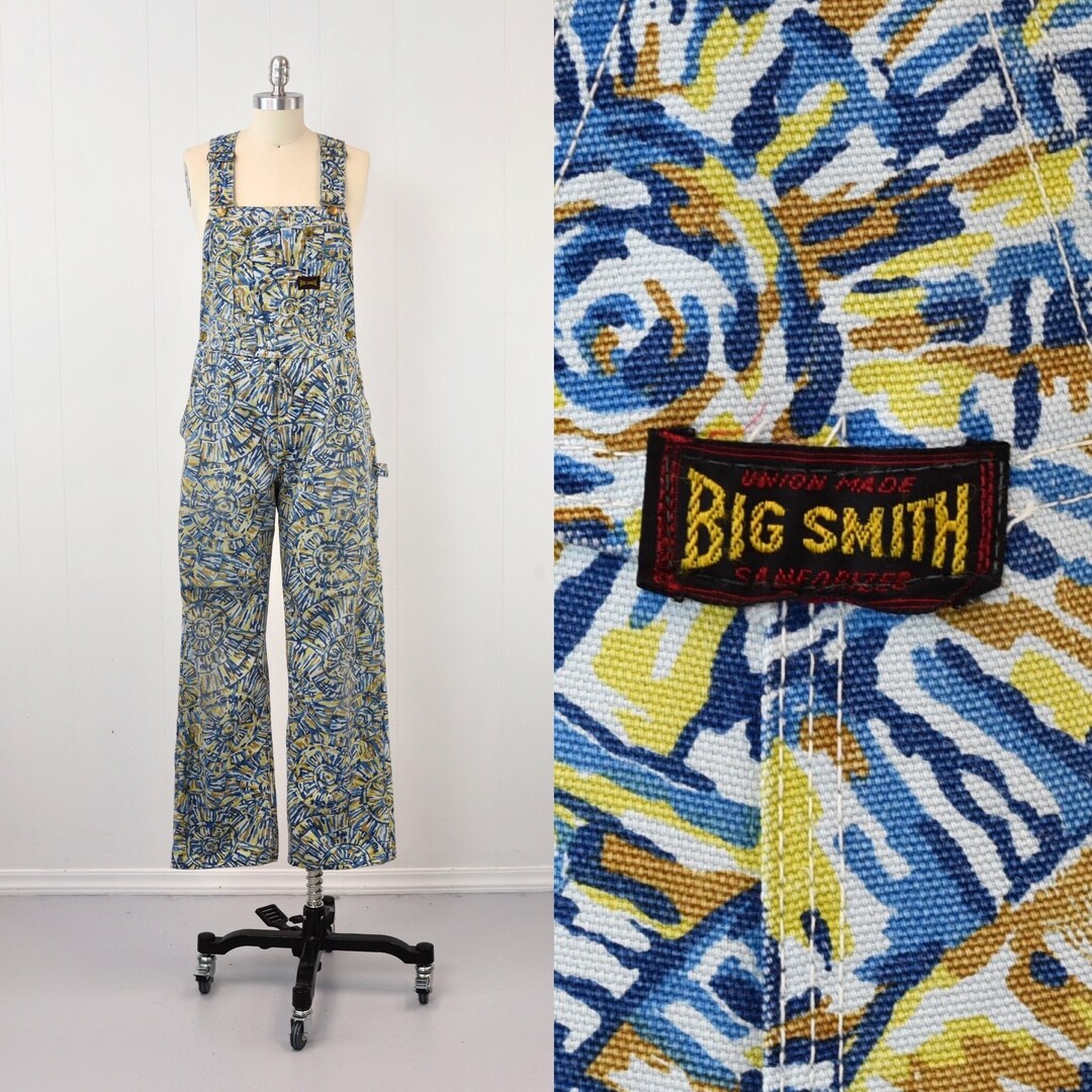1970s Big Smith Psychedelic Colorful Pattern Blue Yellow Cotton Denim ...
