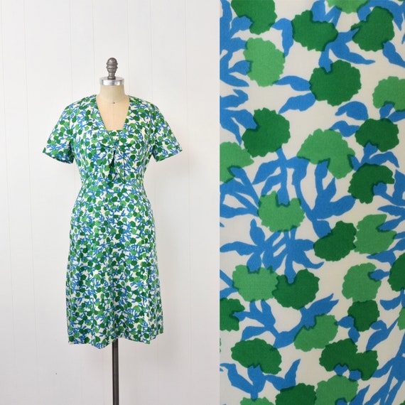 1960s Floral Green Blue Mod Summer Irwin's Florida Da… - Gem