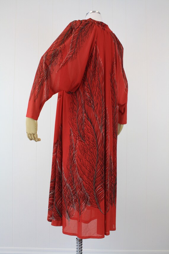 1970s Red Feather Print French Dress - Gem