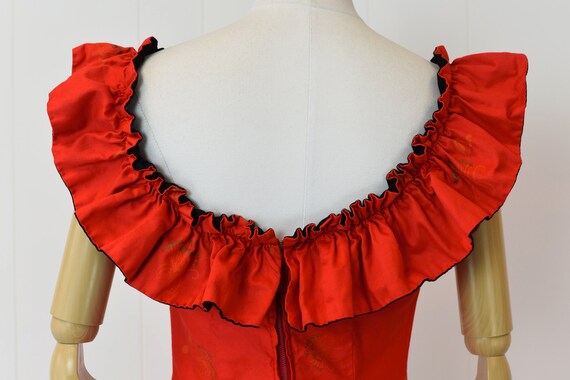 1960s Red Floral Hawaiian Togs Ruffled Pinup Mermaid … - Gem